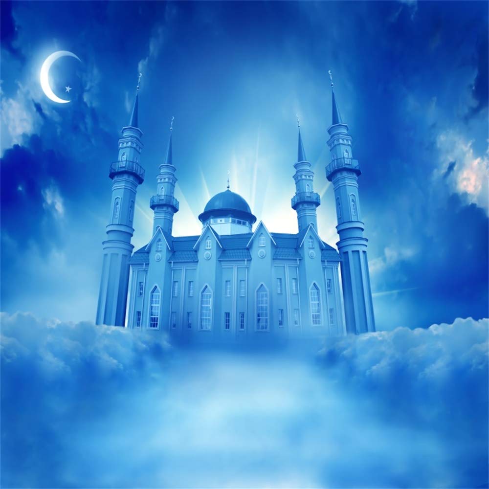 Aofoto 8x8ft Abstract Blue Mosque With Clouds Crescent Backdrop Arabic ...
