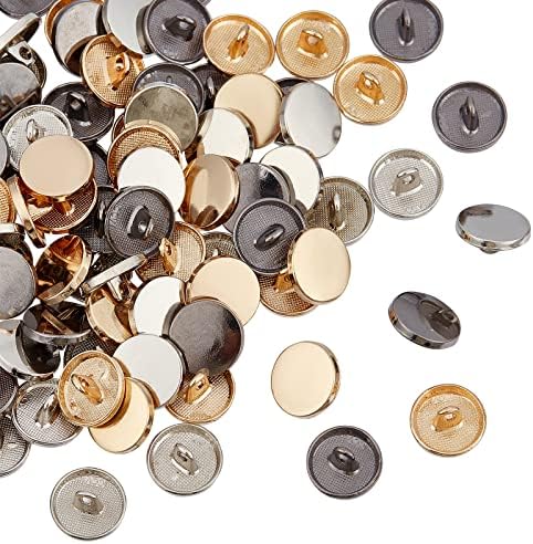 PH PandaHall 100pcs 12mm Metal Flat Buttons Alloy Shank Button Round ...