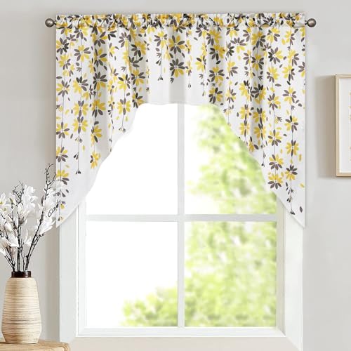 Amazon.com: Likiyol Floral Swag Curtains Yellow Weeping Flower Kitchen ...