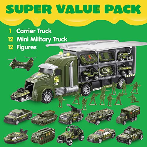 JOYIN 25 in 1 Green Military Big Truck Toys, Army Men Toys, Army Tanks ...