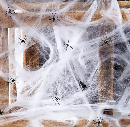 LIFE BETTER® Spider Webs Halloween Decorations with 2 Fake Spiders ...