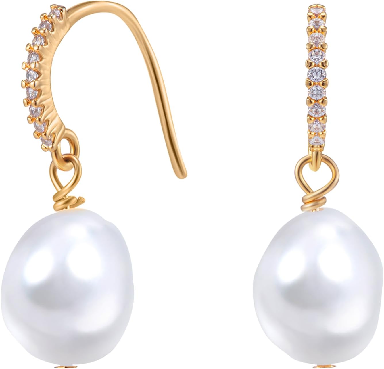 Amazon.com: Gold Pearl Dangle Earrings For Women - Baroque Pearl Earrings 14k Gold Plated ...