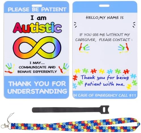 2 Pack Autism Safety Tag, Necklace Custom Text Alert Card with Writable ...