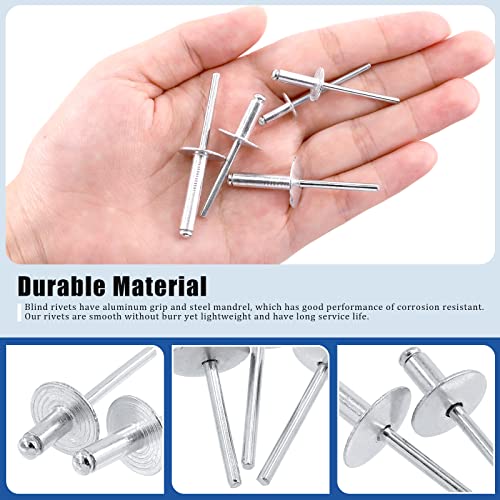 GLARKS G-1987 125Pcs 5 Sizes Large Flange Aluminum Blind Rivets Pop ...