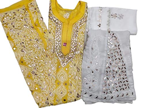 Buy MNM Lucknowi Chikan Georgett Kurti with Chikan Pant & Rubatta gota ...