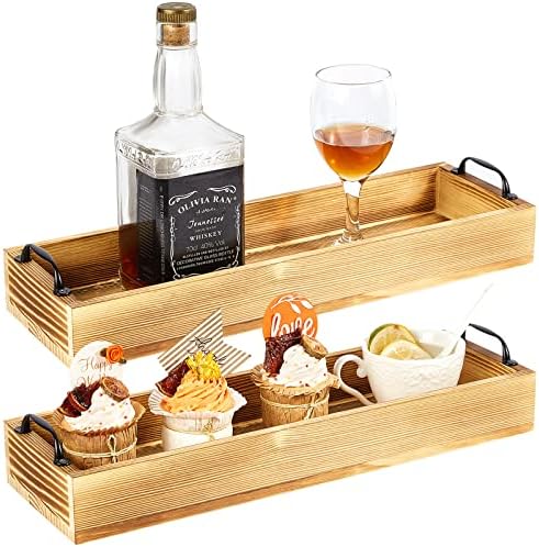 Amazon.com: Rustic Wooden Serving Trays Rectangular with Handle,Ottoman ...