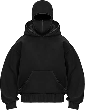 PADOLA Men's Hoodie Oversized Balaclava Double Hooded Y2K Sweatshirt ...