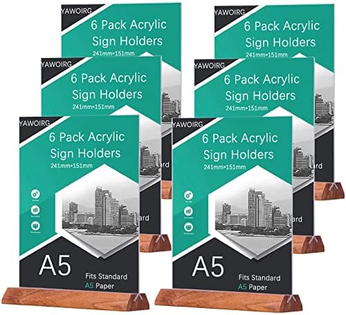YAWOIRG A5 Acrylic Sign Holder,6 Pack A5 Plastic Display Stands Double ...