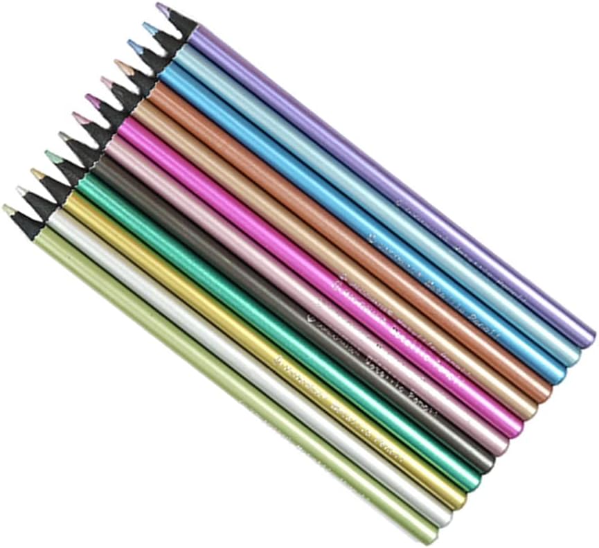Amazon.com : qiangXINGYai 12 Pack Metallic Colouring Pencils Colour ...