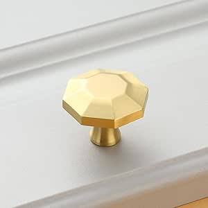 DAPANIY Solid Brass Knobs Brushed Gold Knobs, Octagonal Cabinet Dresser Drawers Kitchen Hardware ...
