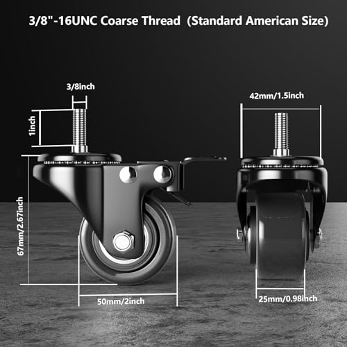 Snapklik.com : 2 Inch Stem Caster Wheels Heavy Duty, Threaded Stem ...