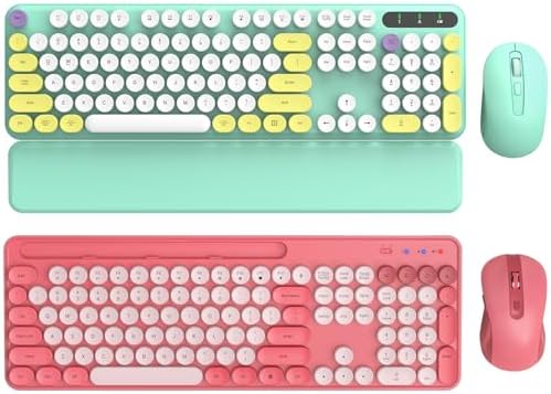 Amazon.com: Pink and Green Retro Typewriter Wireless Keyboard and Mouse ...