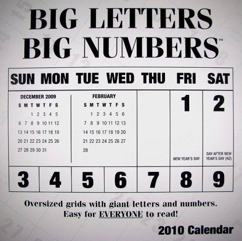 Big Letters Big Numbers 2010 Wall Calendar: Zebra Publishing Corp ...
