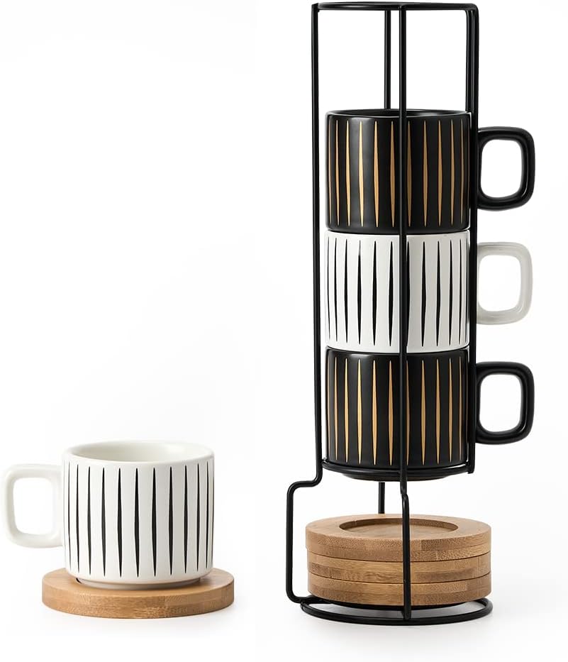 Amazon.com | Plcnn 4Pcs Ceramic Espresso Cups Coarse Pottery Coffee Mug ...