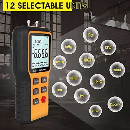 Manometer Gas Pressure Tester, Digital Manometer Dual-Port Air Pressure ...