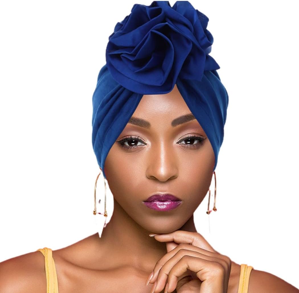 Urieo Pre-Tied Bonnet Turban Flower Beanie Turbans African Cap Headwrap ...