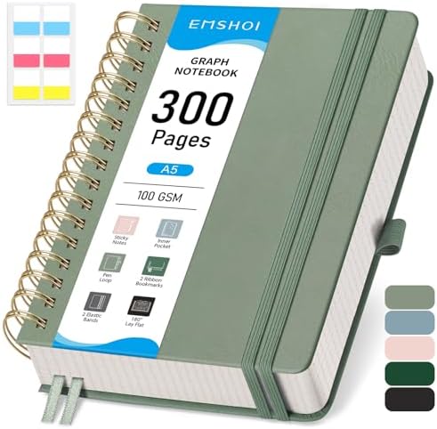 Amazon.com : EMSHOI Graph Paper Notebook, Spiral Notebook A5, 300 Pages ...