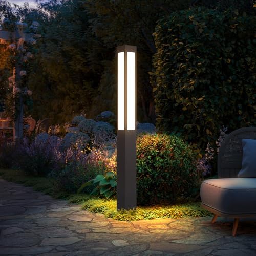 PAKEDANDUN Landscape Path Lights, 3000K Bright Warm Gray Square Bollard ...