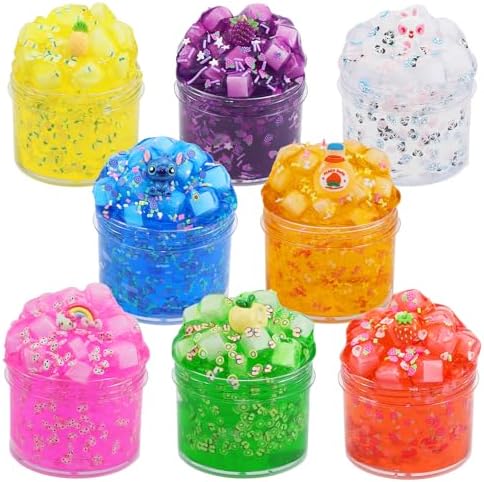 Jelly Cube Clear Slime Kit 8 Pack for Kids, Crunchy Water Slime with ...