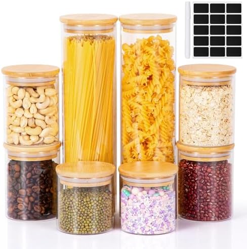 Peyiuun 8 Set Glass Jars with Bamboo Lids,Glass Food Storage Jars,Glass ...