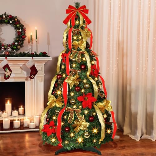 Amazon.com: FHOZGECY Pre Lit Pop Up Collapsible Christmas Tree, 6FT ...