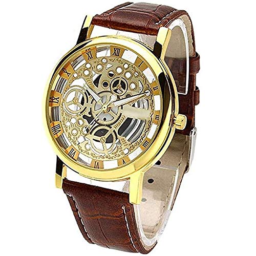 crispy Leather Transparent Analog Gold Dial Brown Strap Men's & Boy's ...