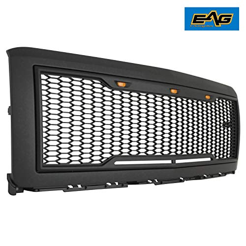 EAG Replacement Upper Grille Front Hood Grill- Matte Black - with Amber ...
