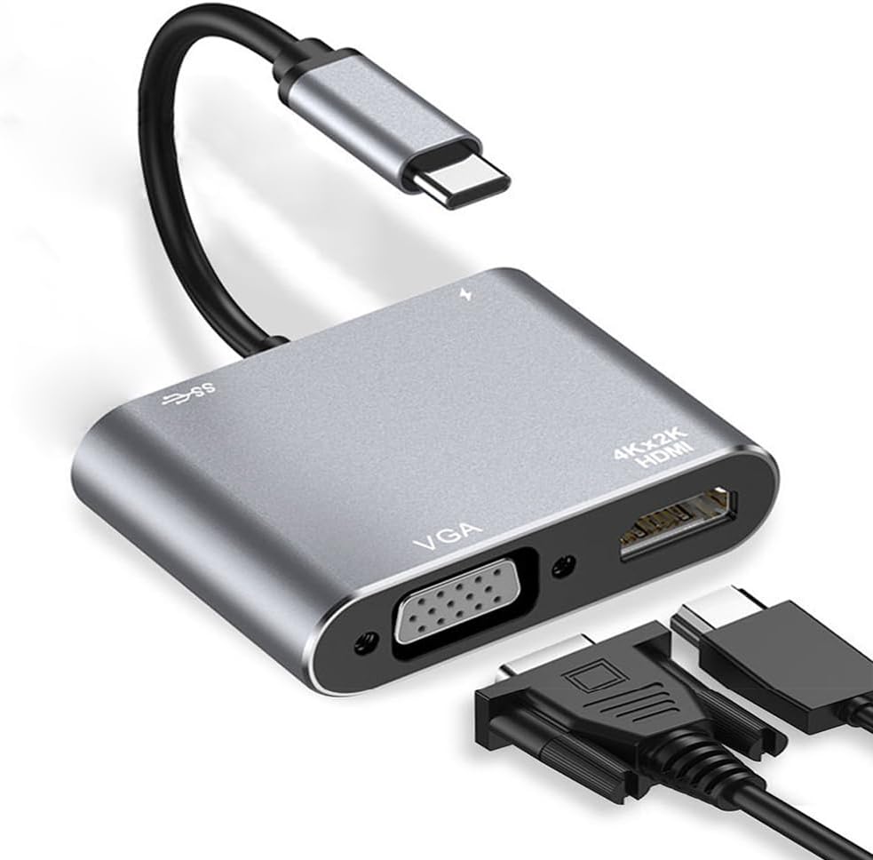 Amazon.com: USB C to HDMI VGA Adapter,USB Type C to VGA HDMI ...