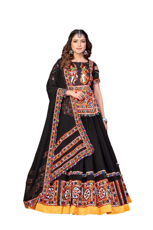 Buy ATSEVAM Women's Semi Stitched Navratri stunning black rayon ...