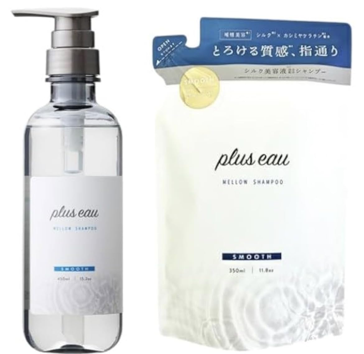 Amazon | plus eau プリ ュ スオーメロウシャンプー450ml x1本詰め替え350mlx1本 シルク シリコンフリーシルク美容液成分配合 | ノーブランド品 | シャンプー 通販