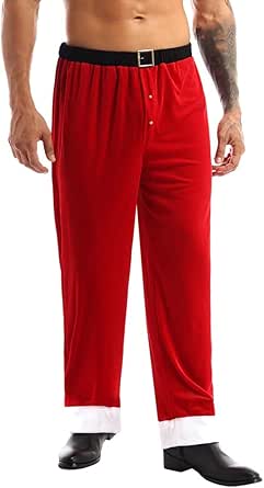 Amazon.com: RUNQHUI Men's Christmas Santa Claus Pants Red Velvet Long ...