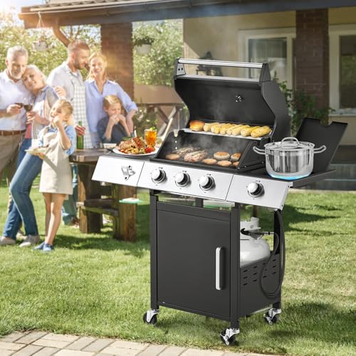 MELLCOM Upgraded 3 Burner BBQ Propane Gas Grill with Cast Iron Grates ...