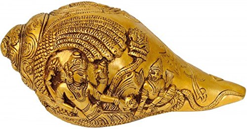 Exotic India Conch with Lord Vishnu and Lakshmi Ji - Brass Sculpture ...