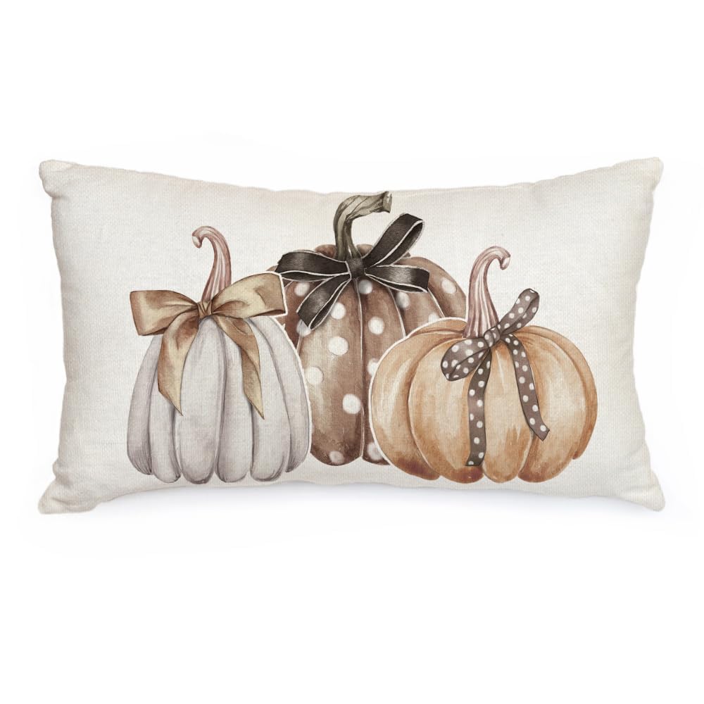 Amazon.com: AACORS Fall Pillow Cover 12x20 Inch Pumpkins with Bowknot ...