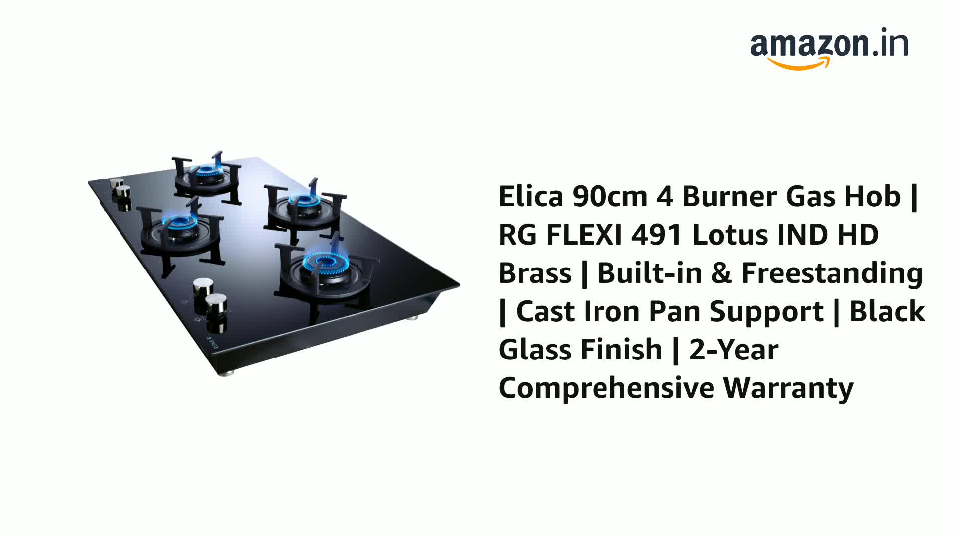 Watch Elica 90cm 4 Burner Gas Hob | RG FLEXI 491 Lotus IND HD Brass ...