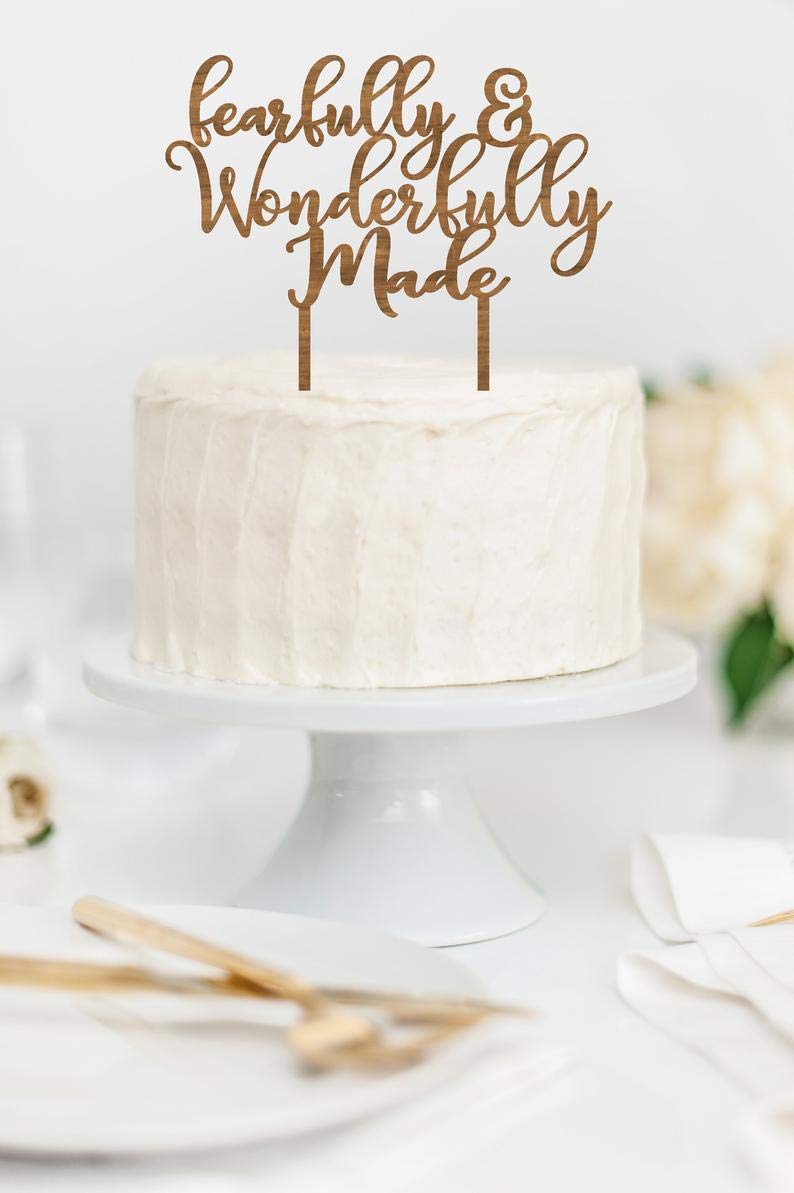 Buy Fearfully and Wonderfully Made Cake Topper Wood Baptism Dedication ...