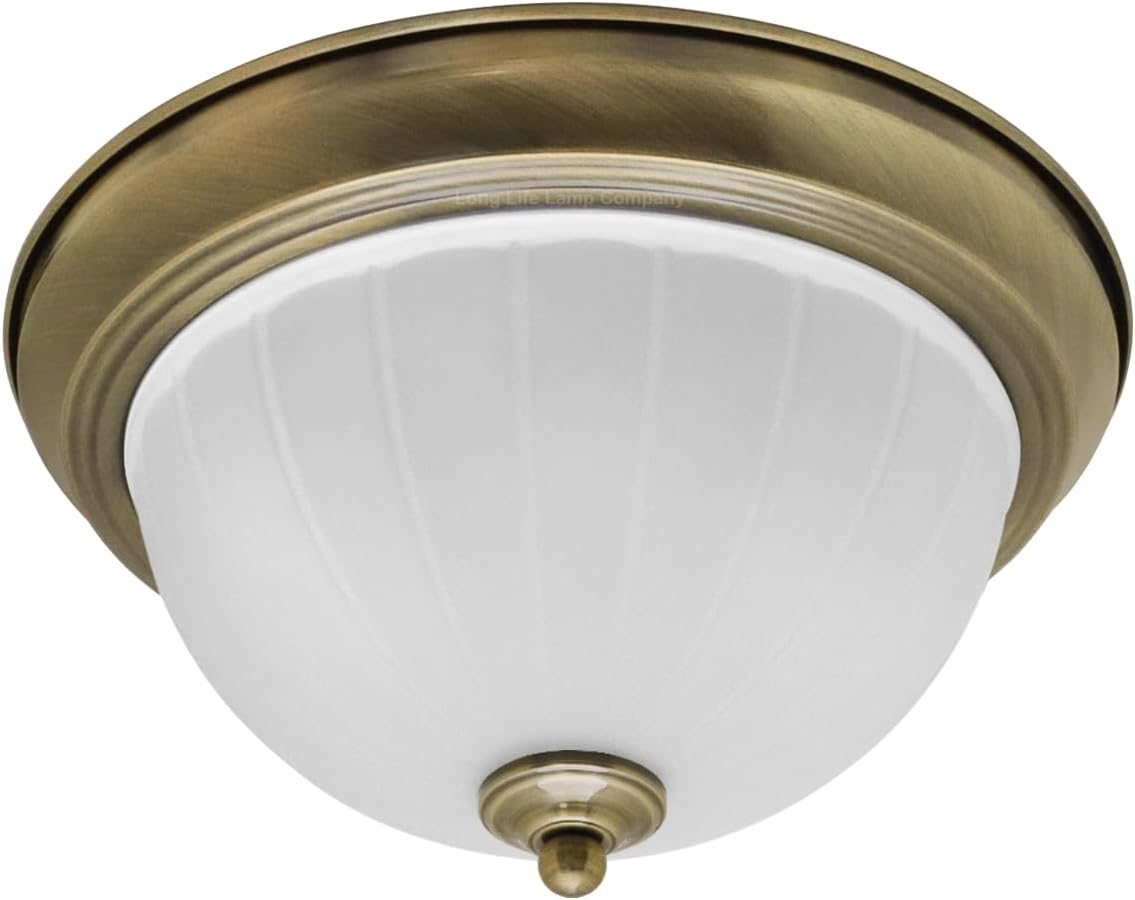 Long Life Lamp Company Flush Mounted Brass Ceiling Light Frosted Glass ...