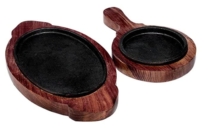 Buy Anaya Afroz Set of-2 Cast Iron Oval Racket sizzler Plate with ...
