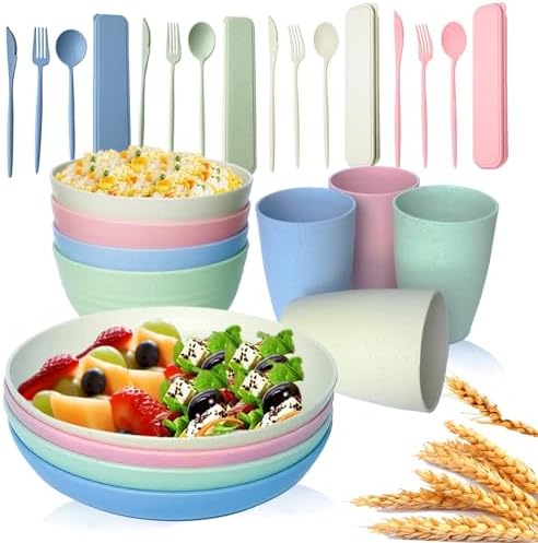 Amazon.com | Jarinda Wheat Straw Dinnerware Set for 4, 28PCS ...