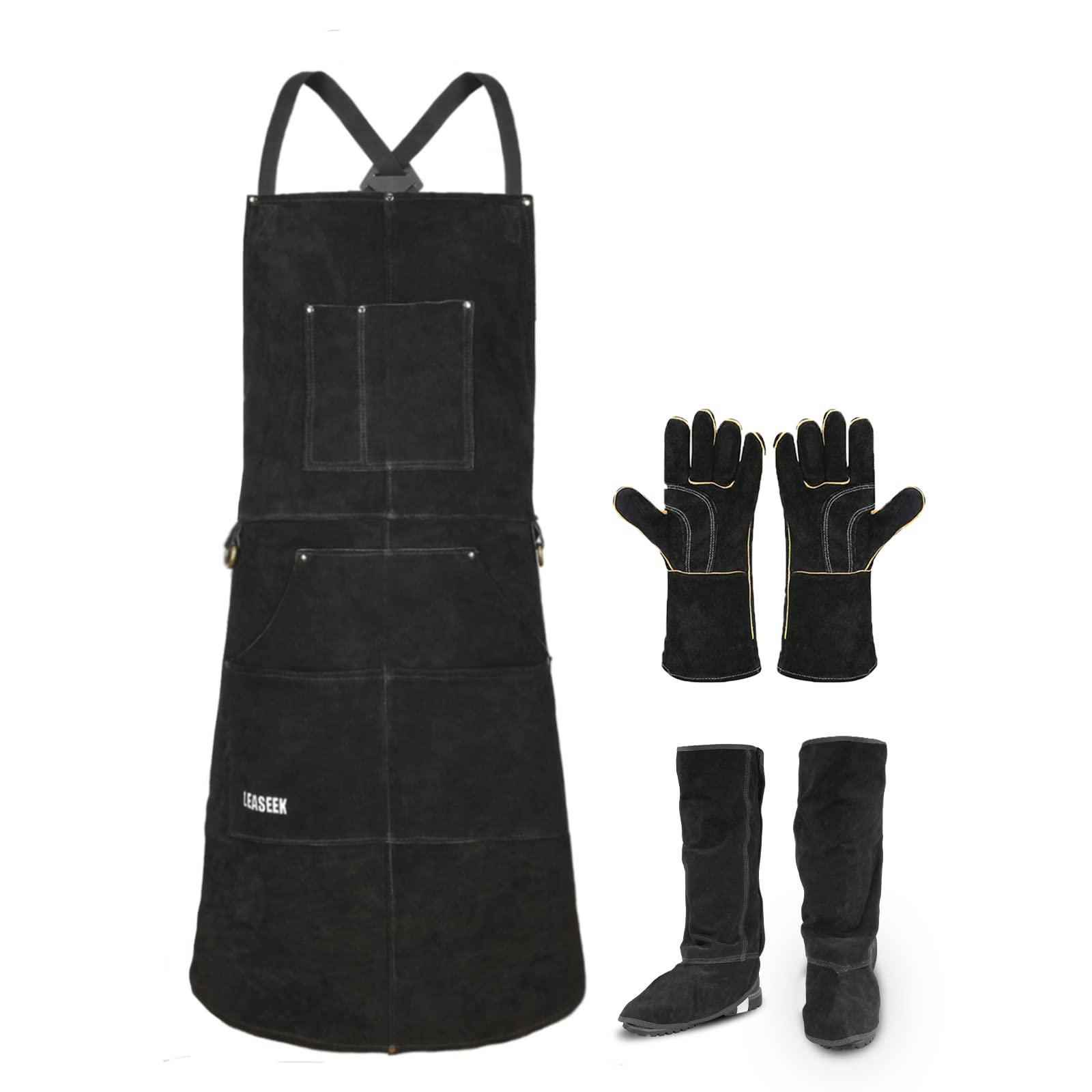 Amazon.com: Leather Welding Apron + Welding Gloves + Welding Boot ...