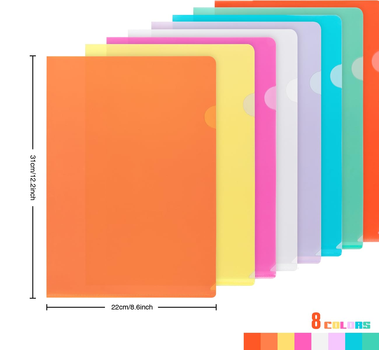 NOTEZMATE A4 Plastic Folders,8 Colours L Type Folders 42 Pcs A4 Plastic ...