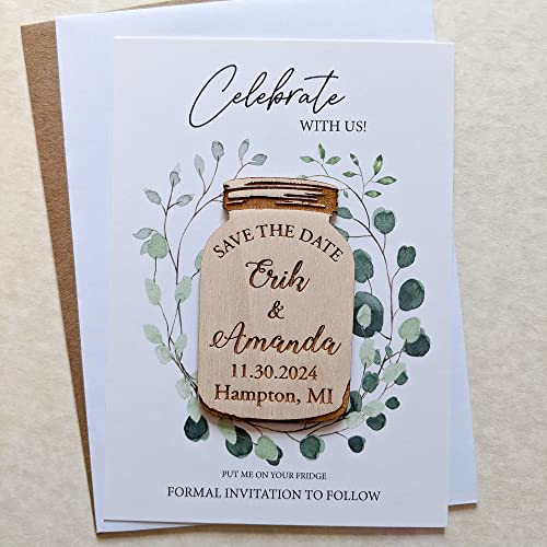 Amazon.com: Wedding Save the date wooden mason jar magnets with cards ...