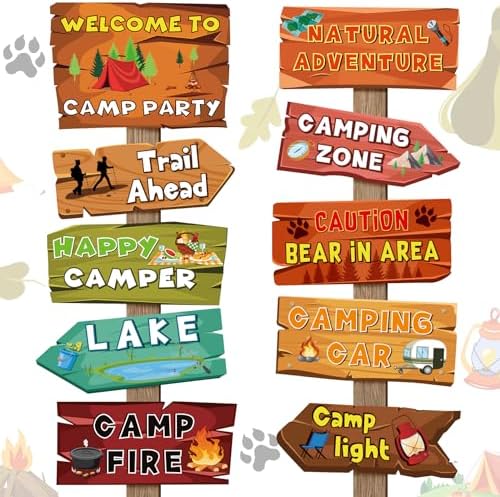 Amazon.com: Qunclay 24 Pcs Camping Party Sign Party Decor Camping ...