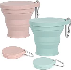 LFBEST Collapsible Cup, 2 Pack Silicone Foldable Cup with Sealing Lid ...