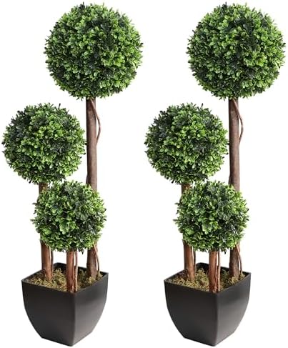 Amazon.com - 35inch Artificial Topiary Ball Tree, 2pack Faux Boxwood ...