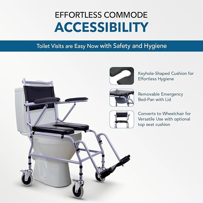 Everactiv by HCAH Commode Transfer Chair | Swingback Telescopic Armrests | U-Cut Commode Seat ...