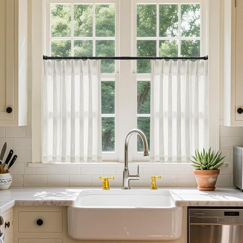 Amazon.com: Cream Linen Cafe Curtains 24 Inch Length Pinch Pleated 2 ...