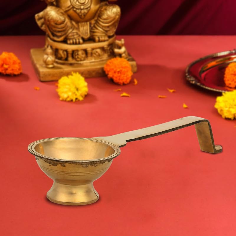 Buy DOKCHAN Brass Traditional Golden Color Kapoor aarti with Handle ...