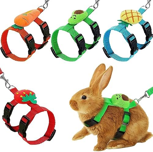 4 Sets Adjustable Bunny Rabbit Harness and Leash Set Small Pet Cute ...