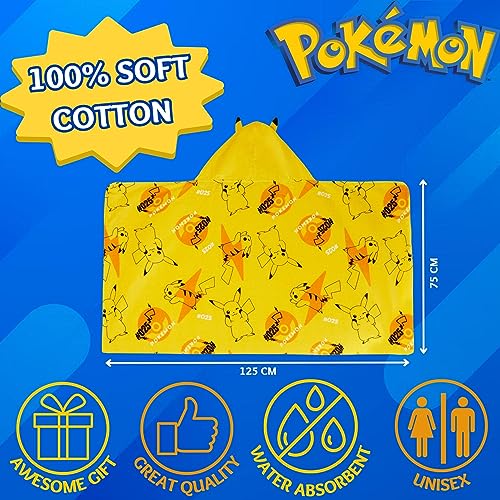 Pikachu Hooded Towel 100% Cotton Kids 3D Ears Dress Up Pikachu Poncho ...